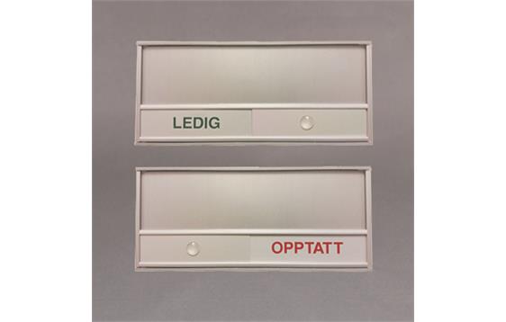 Sølvfarget skilt "Ledig/opptatt" 150 x 60 mm - Døvigen AS